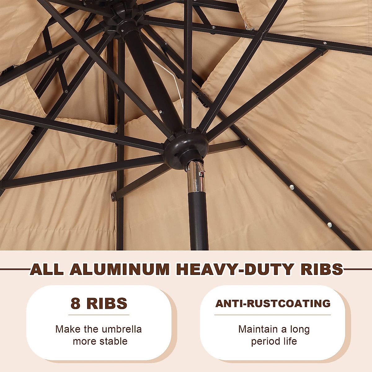 Saemoza 9ft Thatched Patio Tiki Umbrella with Tilt, 32 built-in LED lights 2 Tier Hawaiian Style Beach Patio Umbrella (NO Base)