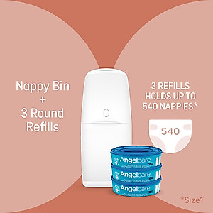 Angelcare - Nappy Disposal System - Includes 3 Round Refills - Push & Lock System