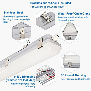 DAKASON 8FT LED Vapor Tight Light 120-100-80W tunable, 15600lm LED Vapor Proof Lighting Fixture IP66 100-277V, LED Outdoor Shop Light Waterproof for Parking Garage Car Wash Warehouse 2-Pack