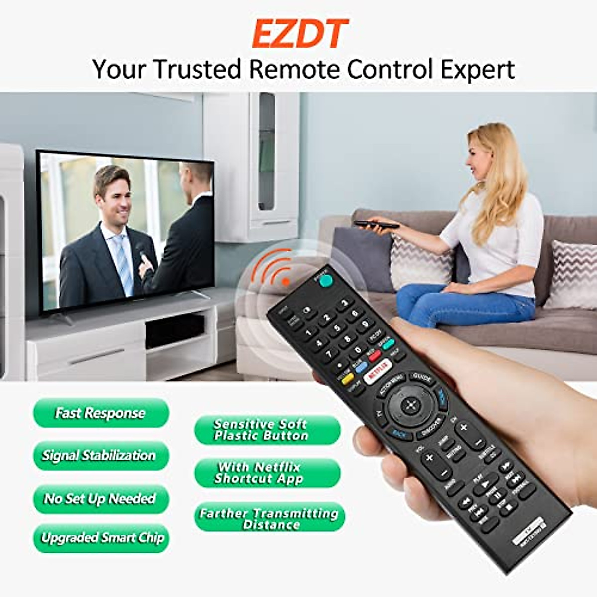 Newest Universal Sony Smart TV Remote Control RMT-TX100U for All Sony TV and Bravia TV Replacement Remote Control for All Sony LCD LED 2K 4K UHD and Bravia TVs with Netflix Button