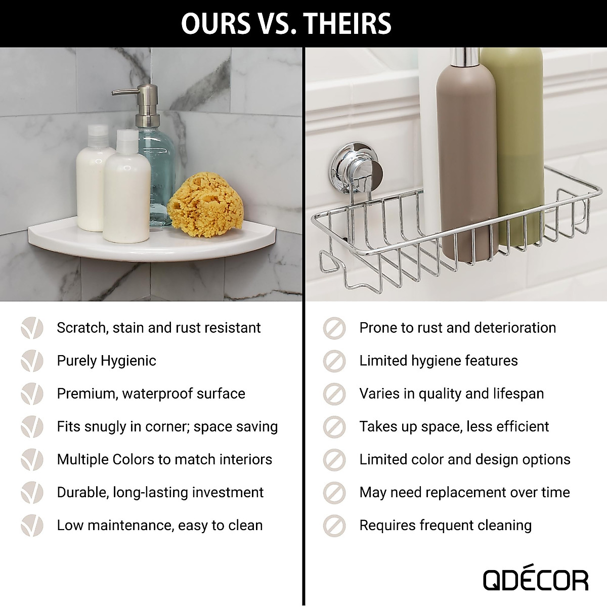 Questech Decor Corner Shower Shelf, Lugged for New Construction, Shower Corner Shelf for Tiled Walls, 10 Inch Metro Lugged Shower Caddy Bathroom Organizer, Sand Matte