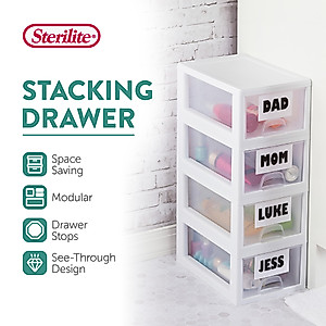 Sterilite 24-Pack Plastic Storage Drawers, Stackable Drawer Organizer Bins, Clear, 6 Qt