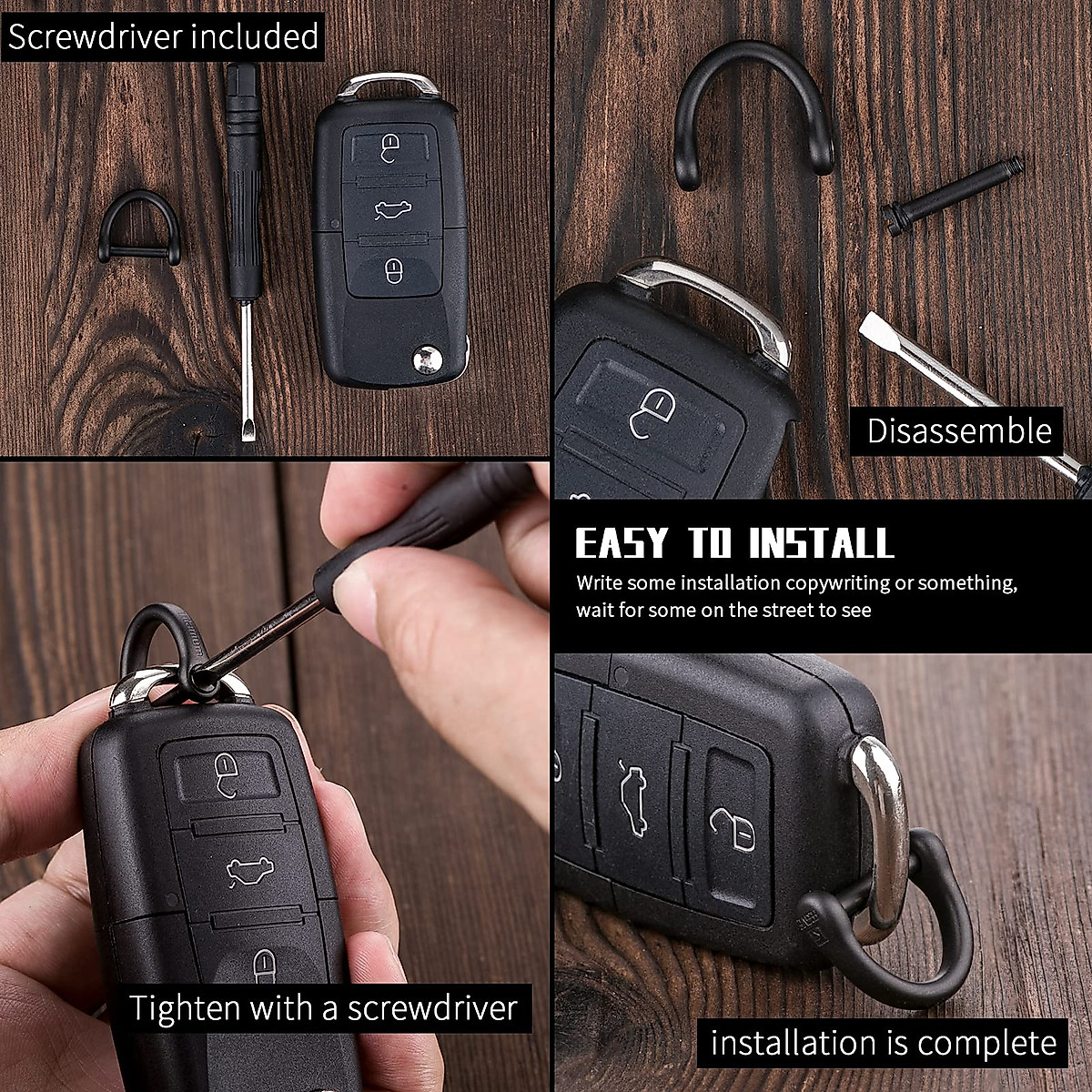 TISUR Key Ring with Screw Shackle，Black Key Rings Heavy Duty keyrings for Keys,DIY Key Fob D Rings Keychain 2pcs (1/2'', Black/Titanium)