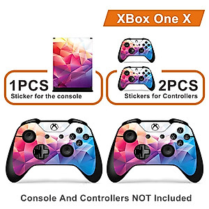 FOTTCZ Whole Body Vinyl Sticker Decal Cover for Xbox One X Console and 2PCS Controllers Triangle Composition