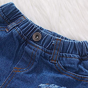 Noubeau 4th of July Toddler Girl Outfit American Flag Halter Top Girls Ripped Jeans Denim Shorts Baby Girl Summer Clothes (Blue, 2T / 3T, 2_Years)