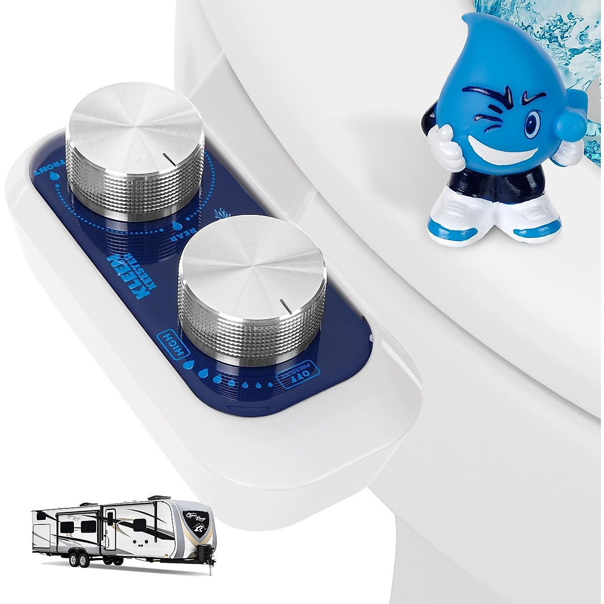 RV BIDET by KLEEN KEESTER - Dual Self Cleaning Nozzles, Front & Rear Cleaning, Non Electric Ultra-Thin Toilet Seat Attachment - Home Kit Included