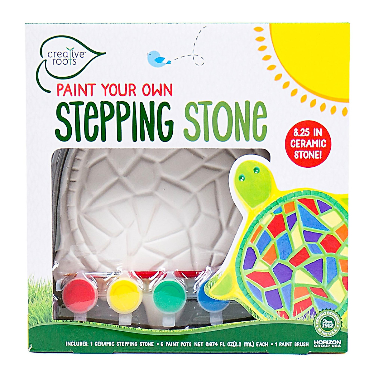 Creative Roots Mosaic Turtle DIY Stepping Stone Kit, Includes Ceramic Stone & 6 Vibrant Paints for Kids Ages 8+
