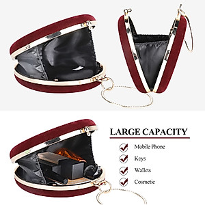 Selighting Round Velvet Clutch Purses for Women Evening Bags Formal Wedding Purse Prom Cocktail Party Clutch Hand Bag Burgundy