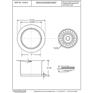 Westbrass D2082S-20 3-1/2" Extra-Deep Collar Kitchen Sink Waste Disposal Flange & Strainer Stopper, 1-Pack, Stainless Steel