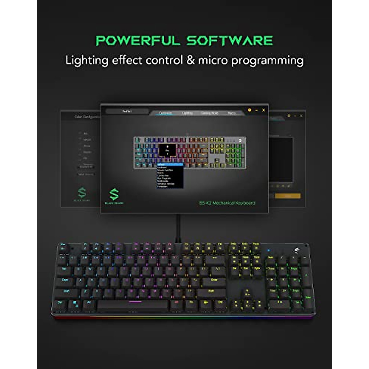 Black Shark Mechanical Gaming Keyboard Full 104-Keys All Metal Panel, LED RGB Backlit USB Wired Keyboard with Green Switch, Quiet Click Sound Mechanical Keyboard for Windows,Desktop,Computer,PC