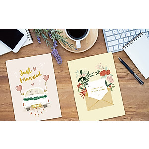 Wedding Cards for the Bride and Groom with Envelopes 5”x7”, Pack of 10 Assorted Cards, Blank Notes for Wedding Congratulations Card Bridal Showers Engagement Parties, Chic Designs with Real Gold Foil