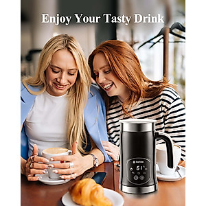 5-in-1 Milk Frother and Steamer - Upgraded Automatic Milk Steamer 11.8oz Hot & Cold Foam Maker and Milk Warmer with LED Display Touch Screen & Two Whisks for Latte,Cappuccinos,Silent Working