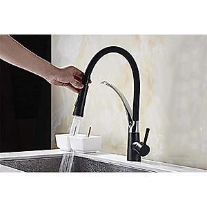Kitchen Mixer Sink Faucet Brass Black with Chrome∕Nickel Torneira Tap Kitchen Faucets Hot Cold Deck Mounted Bath Mixer Tap with Aerator Single Handle,Red (Color : Black with Chrome)