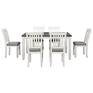 Neoclassical 7-Piece Dining Table Set, Solid Wood Kitchen Dining Room Table Set of 7, Rectangle Dining Table with 6 Upholstered Chairs and Shaped Legs, Family Dining Kitchen Set for 6