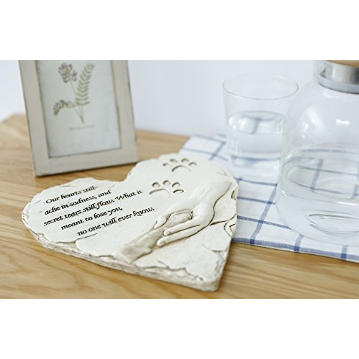 jinhuoba New York Dog Pet Memorial Stones, Hand-Painted Heart-Shaped Loss of Pet Dog Memorial Gifts with Sympathy Poem and Paw in Hand Design, (White)