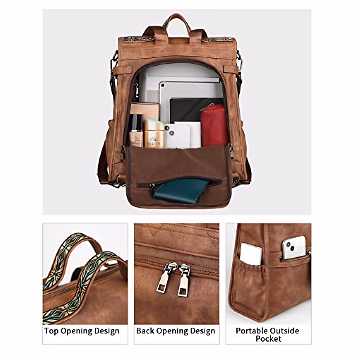 FADEON Womens Backpack Purse Designer Ladies Shoulder Bag Vegan Leather Large Travel Backpacks Purses for Women