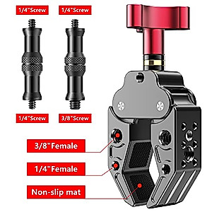 Super Clamp with 1/4&3/8 Standard Stud for Photo Video Studio, Photography Camera Crab Clamp for Camera, Lighting,DSLR Camera Rig, LED Lights, Flash Light, LCD Field Monitor,Mic