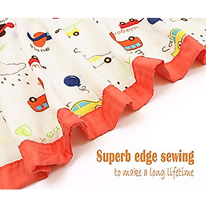 Coral Red Muslin Baby Blanket, Ultra Soft Hypoallergenic Baby Quilts, Unisex Baby Swaddle Wrap, Oversized 43 X 45 inchs (Car Bus)