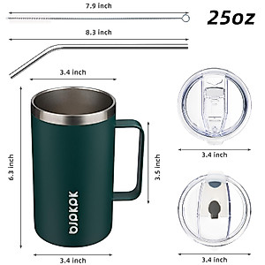BJPKPK Insulated Coffee Mug with 2 Lids, 25oz Stainless Steel Insulated Tumbler with Handle, Double Wall Vacuum Coffee Cup, BPA Free Leak Proof Thermos for Travel & Home, Army Green