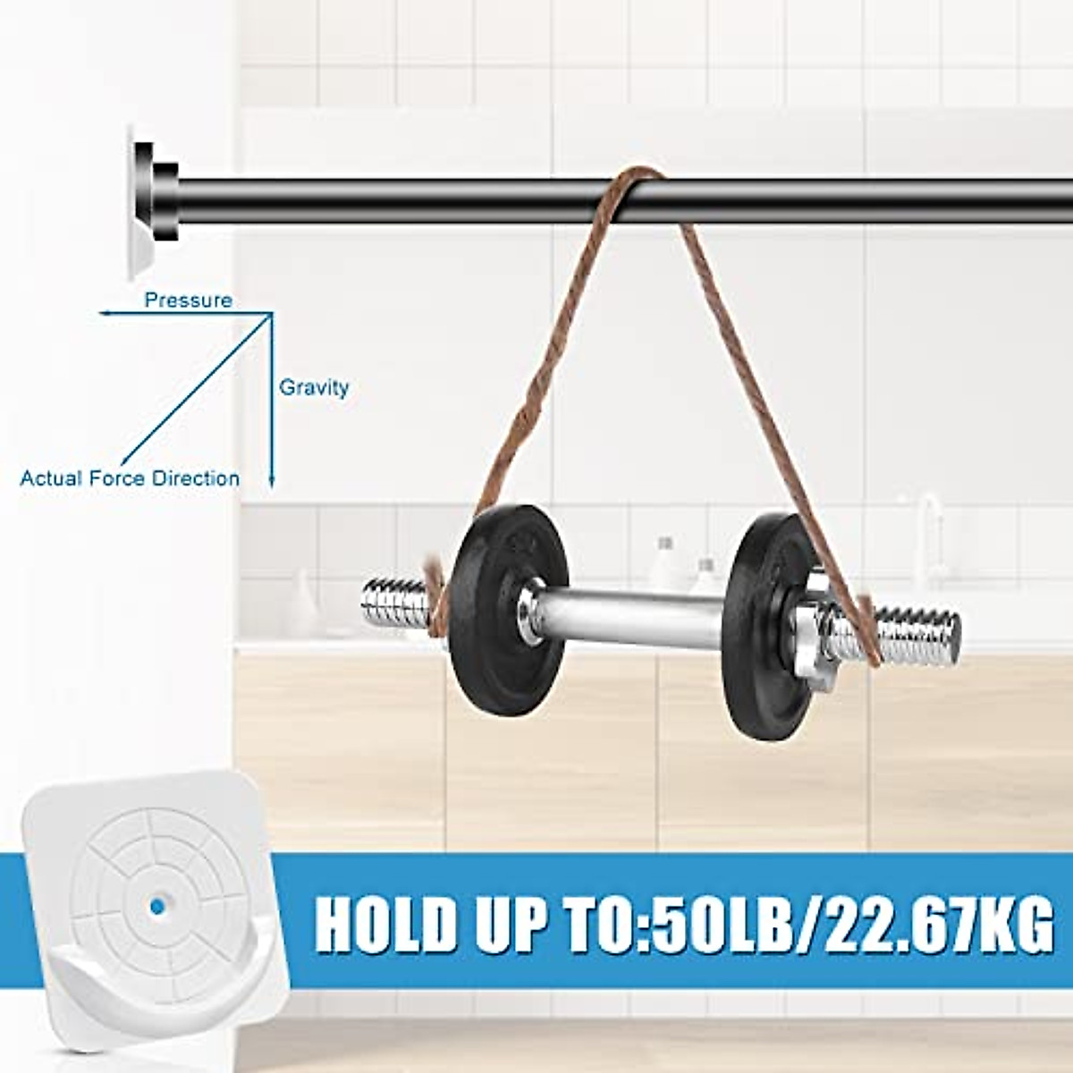 Shower Curtain Rod Holder, Adhesive Shower Rod Holder for Bathroom, 4 Pack Shower Curtain Rod Mount Holders, No Drilling, Stick On, Waterproof, White and Black (Rod Not Included)