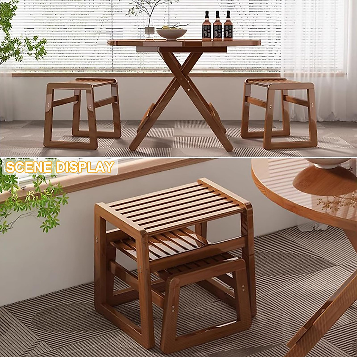 Generic Shower Bench, Shower Stool with Storage Shelf, Bamboo Shower Seat Bathroom Spa Bench, Shower Bath Chairs Spa Stool for Bathroom Inside, Yellow