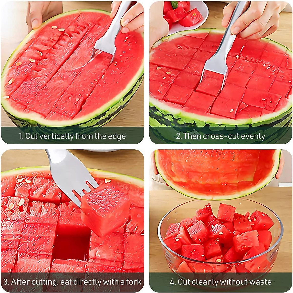 Generic Watermelon Fork Slicer Cutter,Portable Stainless Steel 2-in-1 Watermelon Fork Slicer, Watermelon Cutter Slicer Tool Fruit Forks Slicer for Home Party Camping Kitchen Gadget(2pcs), dsf451