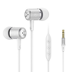 BACKWIN Wired in-Ear Headphones with Mic Volume Control Noise Cancelling Earbuds with Microphone Powerful Bass Earphones 3.5mm Jack for iOS Android Smartphones (Black)