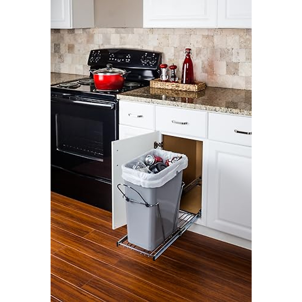 Hardware Resources 35 or 50 Quart Single Pullout Waste Container System, Polished Chrome