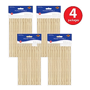 Beistle 100 Piece 0.25" x 8" Wooden Dowel Rods, DIYers Crafting Hardwood Sticks