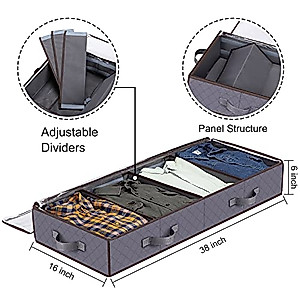 Anyoneer Under Bed Storage containers - Set of 2 - Sturdy Structure - Adjustable Dividers - Large Storage Bag with Sturdy Zipper - Reinforced Handle - 4 Clear Window for Clothing Shoes Blankets Comforters Clothes Sweaters Toys Gray