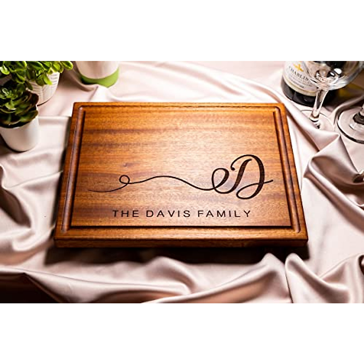 Personalized Cutting Board, Custom Wedding, Anniversary or Housewarming Gift Idea, Wood Engraved Charcuterie, for Friends and Family, Swirled Initial Design 080