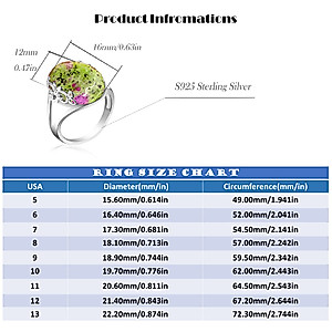 DALEGEM Natural Oval Green Epidote Quartz Crystal Jade Jasper Stone Ring for Women ,S925 Sterling Silver Edged with Flower Vine Oval Thick Natural Genuine Color Colorful Quartz Crystal Gemstone Engagement Wedding Turkish Turkey Stone Ring Jewelry (Ring_B,