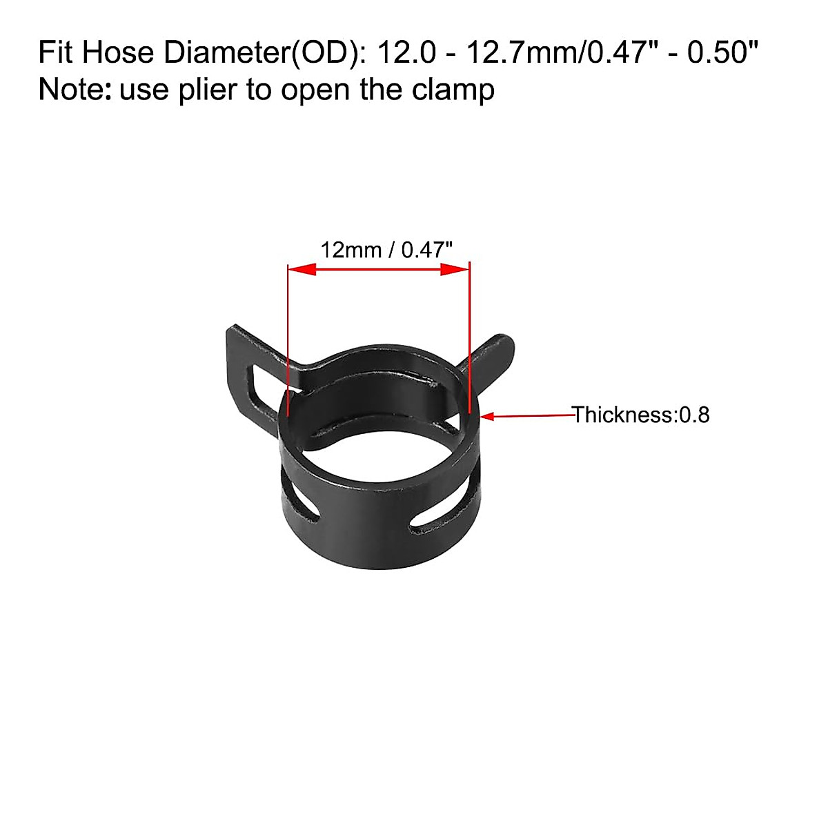 uxcell Steel Band Clamp 12mm Inner Dia Fit 12.0-12.7mm OD Hose Spring Band Type Action Fuel Line Silicone Tube Clip Clamp Black 30Pcs
