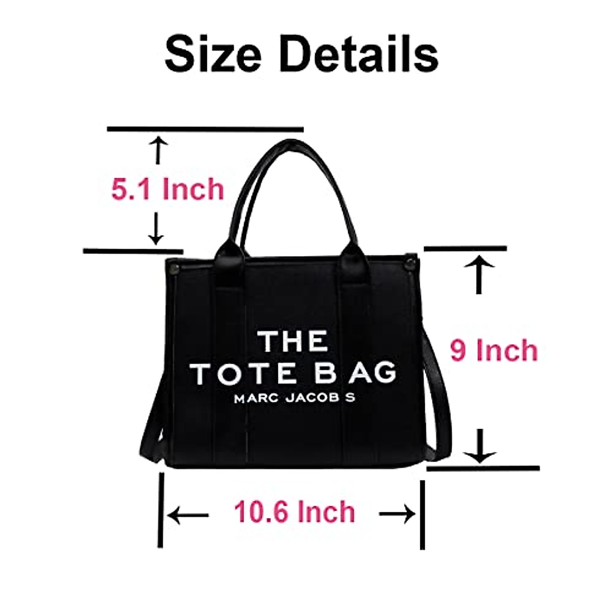 knzdvoy Women's The Tote Bag, Large Satchel Tote Bag for Autumn Winter Tote Bag Fashion Large Capacity Messenger Bag (10.6'' L X 9''H X 4.3'' T,Black)