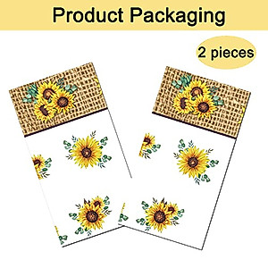 UOMNICUE Sunflower Party Tablecloth,2 PCS Plastic Sunflower Themed Yellow Floral Printed Table Cover Rectangular Table Cloth for Baby Shower Birthday Party Supplies Kitchen Dining Room Decoration