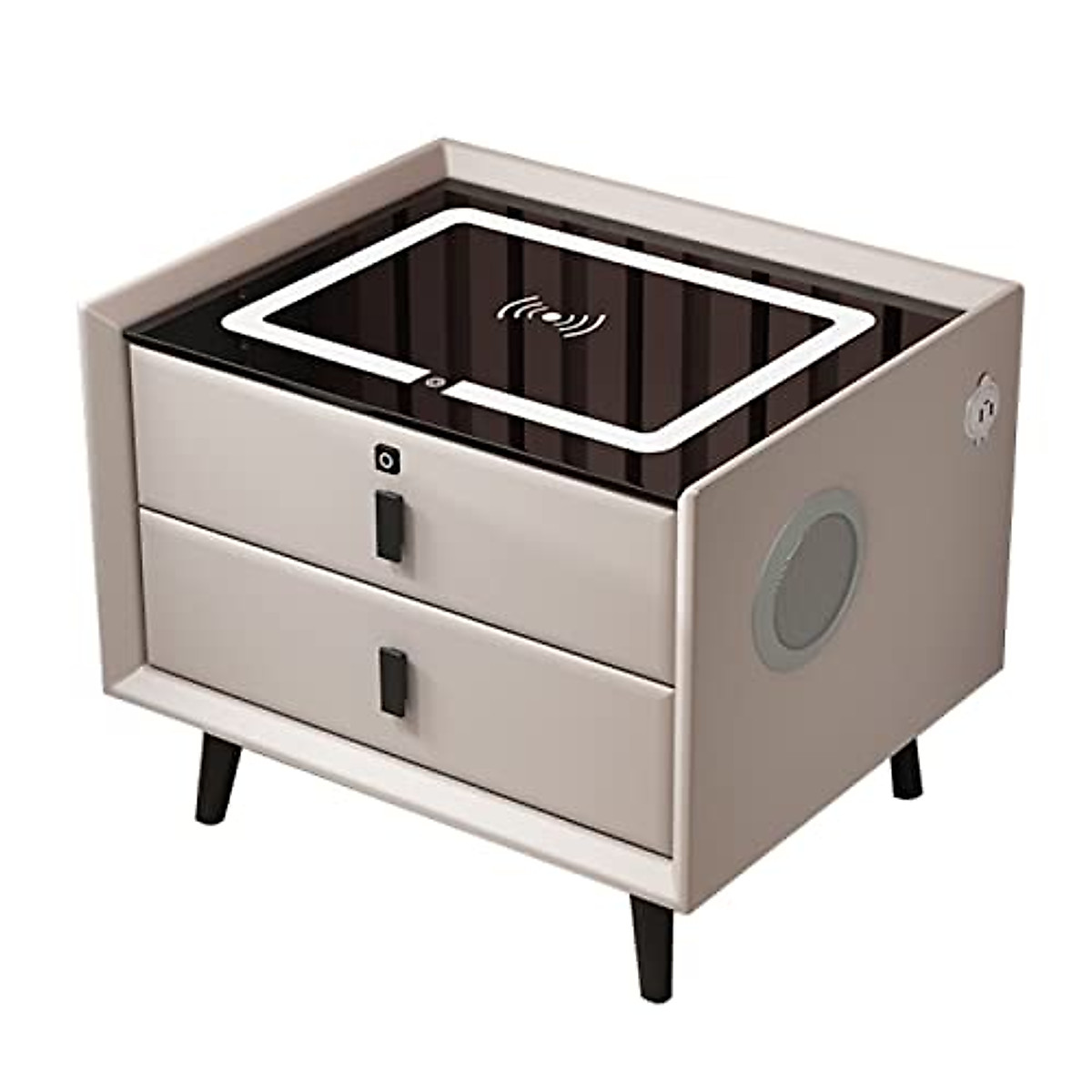 Night Stand for Living Room Bedroom Smart Modern Bedside Table with Fingerprint Lock Drawer Bluetooth Audio (Color : D 2-Drawers, Size : C+Audio+Fingerprint)