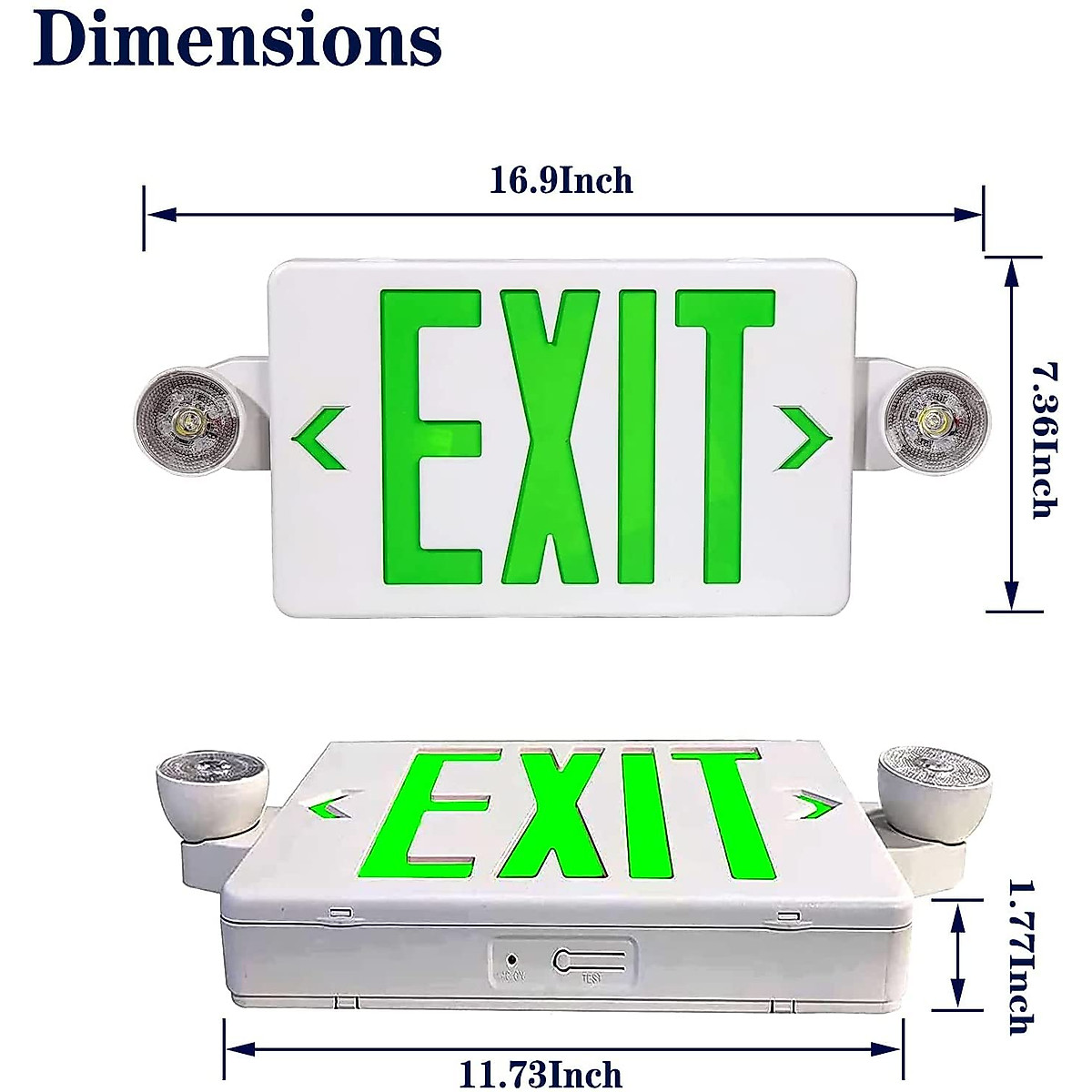 LED Exit Sign with Emergency Light, Double Sided Green with Battery Backup, Rotatable Light Head, AC 120V/277V, UL Listed Commercial LED Emergency Exit Light (2Pack, Green)