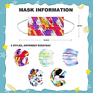 Sheal Kids 100pcs 3-Ply Disposable Face Masks 5-Colorful Tie Dye Printed Design for 4-12 Years Children