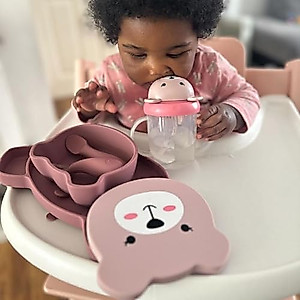 TUM TUM Baby Dinner Set for Weaning, Includes Silicone Suction Plate & Bowl, Baby Cutlery, 6 Months Plus, Dishwasher Safe, BPA Free (Betsy Bear)