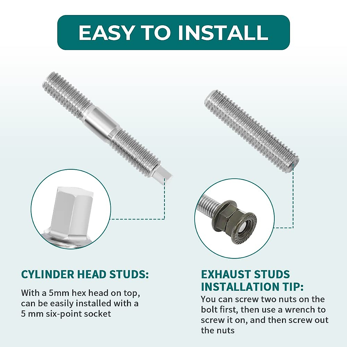 Motoparty Cylinder Head Exhaust Stud Bolt Nuts Kit for Yamaha Blaster YFS200 ATV 1988-2006 Durable Stainless Steel Material(Cylinder Head Studs x6+ Exhaust Studs x2+Flange Nuts x12)