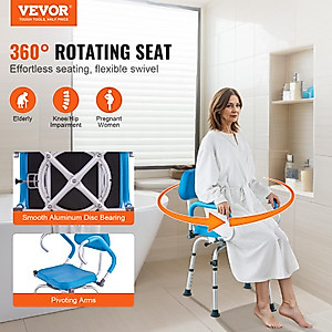 VEVOR Swivel Shower Chair 360 Degree, Adjustable Shower Seat with Pivoting Arms & Padded Bath Seat for Inside Shower or Tub, Non-Slip Rotating Bathtub Chair for Elderly Disabled, 300LBS Capacity