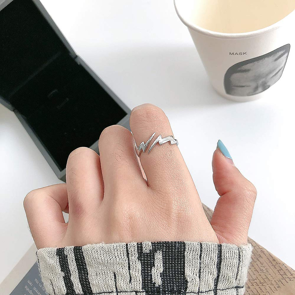 Adjustable Open Band Ring 925 Sterling Silver Flash Lightning Bolt for Women Statement Stackable Minimalist Expandable Knuckle Finger Rings Comfort Fit Fashion Personalized Jewelry