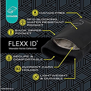 FLEXX ID TREKK Voyager RFID Blocking Water Resistant Wearable Wallet - Comfortable, Convenient & Secure Armband Wallet with Zipper Pocket (Black)