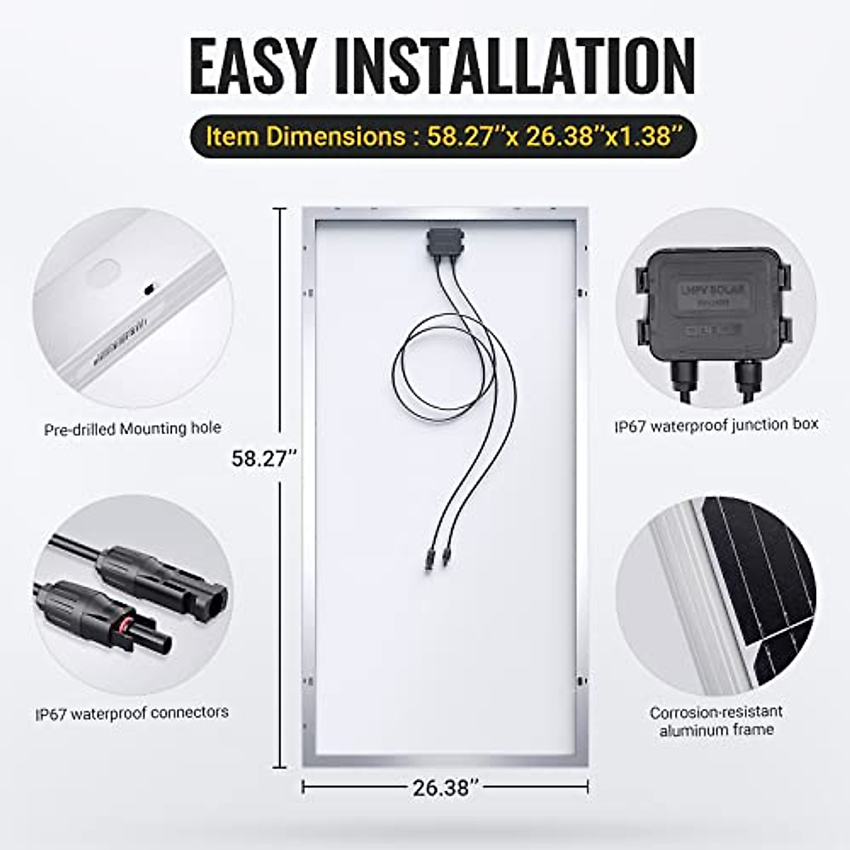 BougeRV 180 Watts Mono Solar Panel, 12 Volts Monocrystalline Solar Cell Charger High Efficiency Module for RV Marine Boat Off Grid