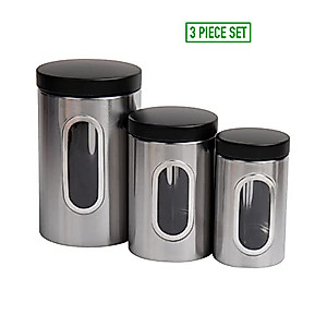 Mind Reader 3 Piece Canister Set, 1, 1.5, 2 Quart, Silver with Black