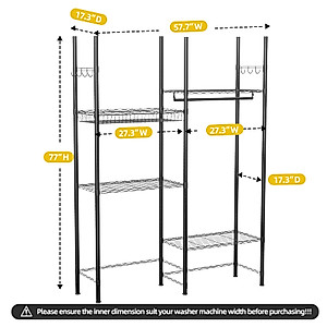 UEAKPIC Over Washer and Dryer Shelves, Laundry Room Space Saver Deepening Bathroom Storage and Organizer Storage for Hanging Towels or Drying Clothes, 57.68”W X 17.32”D X 77”H, Black