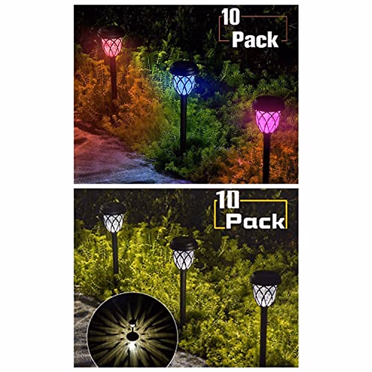 EXCMARK 10 White Lights&10 Colo rchanging Lights. Solar Lights Outdoor Decorative for Garden Pathway Walkway.
