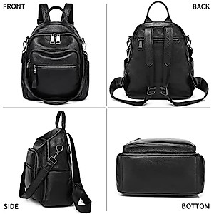 Wesccimo Genuine Leather Backpack Purse For Women Black Real Soft Leather Travel Convertible Shoulder Bag