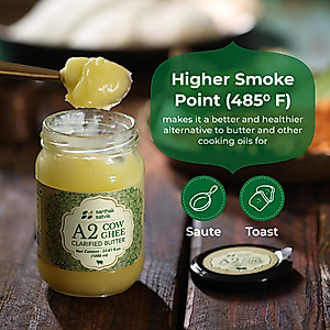 Sarthak Satvik A2 Cow's Ghee | Free Grazing Pure Desi Cow | Using Traditional Bilona Method | Helps in Building Bone Strength & Improves Stamina | Organic and Natural Immunity Booster - 33 Oz