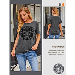 OUNAR Basic Witch Coffee T Shirts for Women Halloween Graphic Letter Print Shirt with Funny Sayings Casual Tee Tops